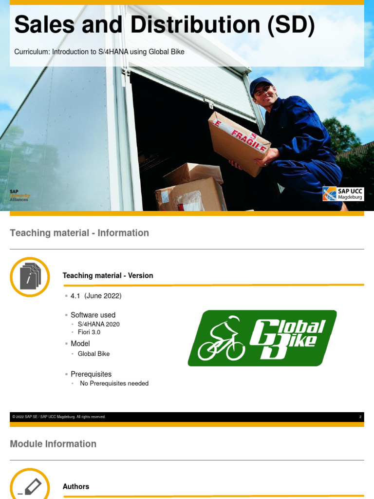 Intro S4HANA Using Global Bike Slides SD en v4.1 | PDF | Invoice | Sales
