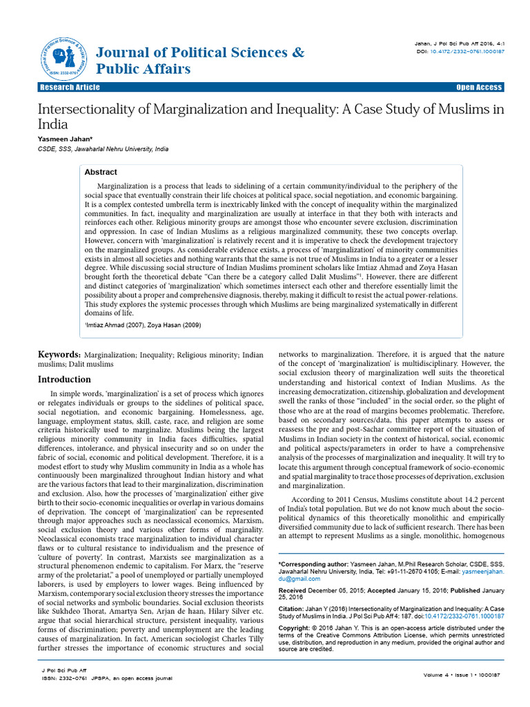 Intersectionality of Marginalization And | PDF | Social Exclusion | Caste