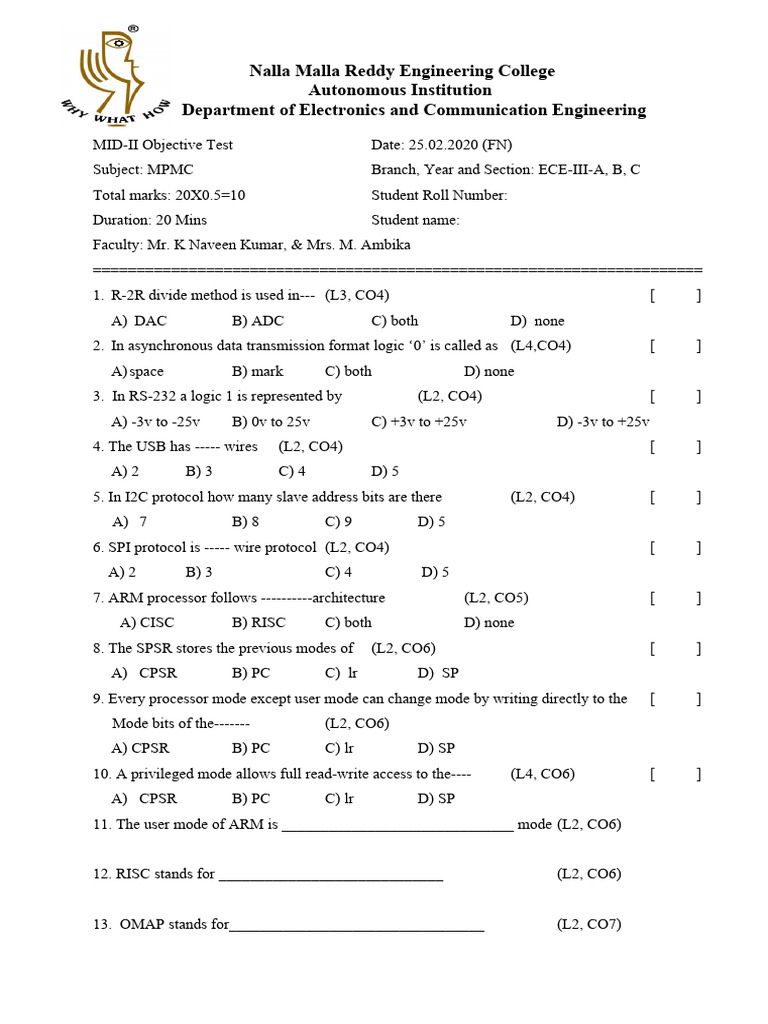 MPMC Mid-2 Objective Questions 2020-21 | Download Free PDF | Office ...