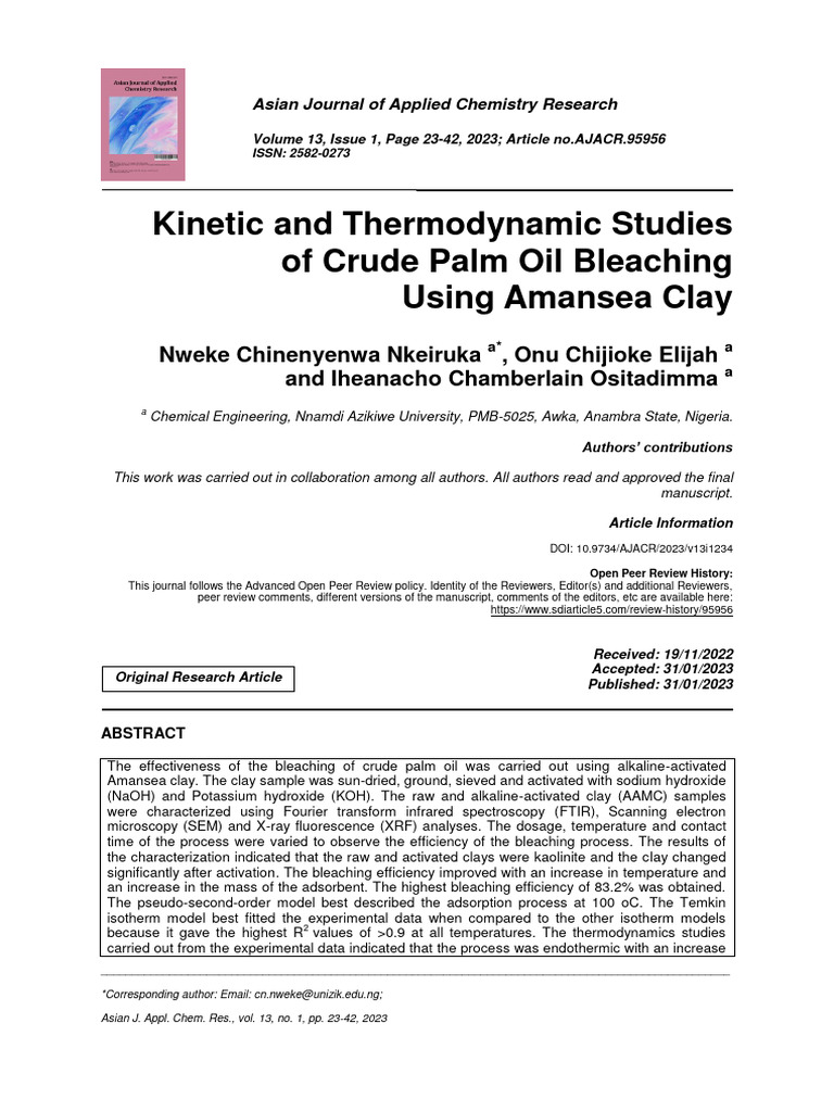 Amansea Clay Journal | PDF | Adsorption | Gibbs Free Energy