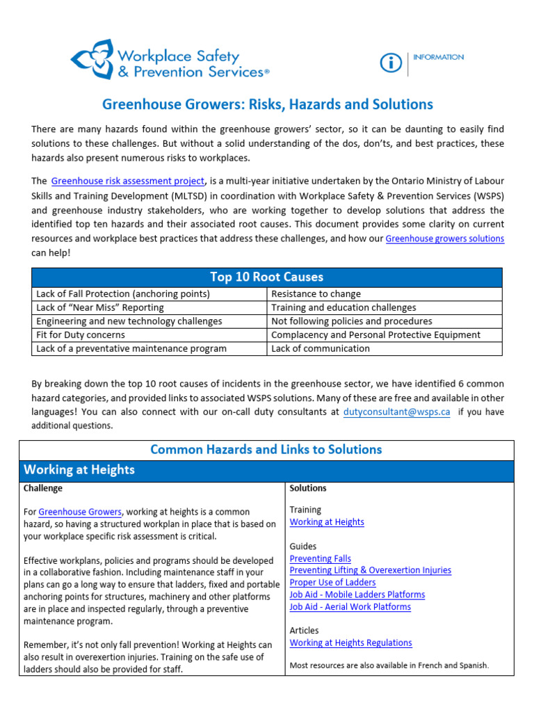 Greenhouse Safety: Risks and Solutions | PDF | Personal Protective ...