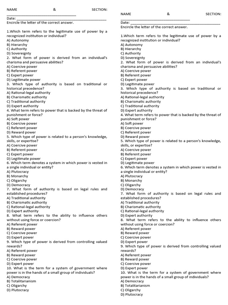 Ucsp Quiz | Download Free PDF | Power (Social And Political) | Legitimacy (Political)