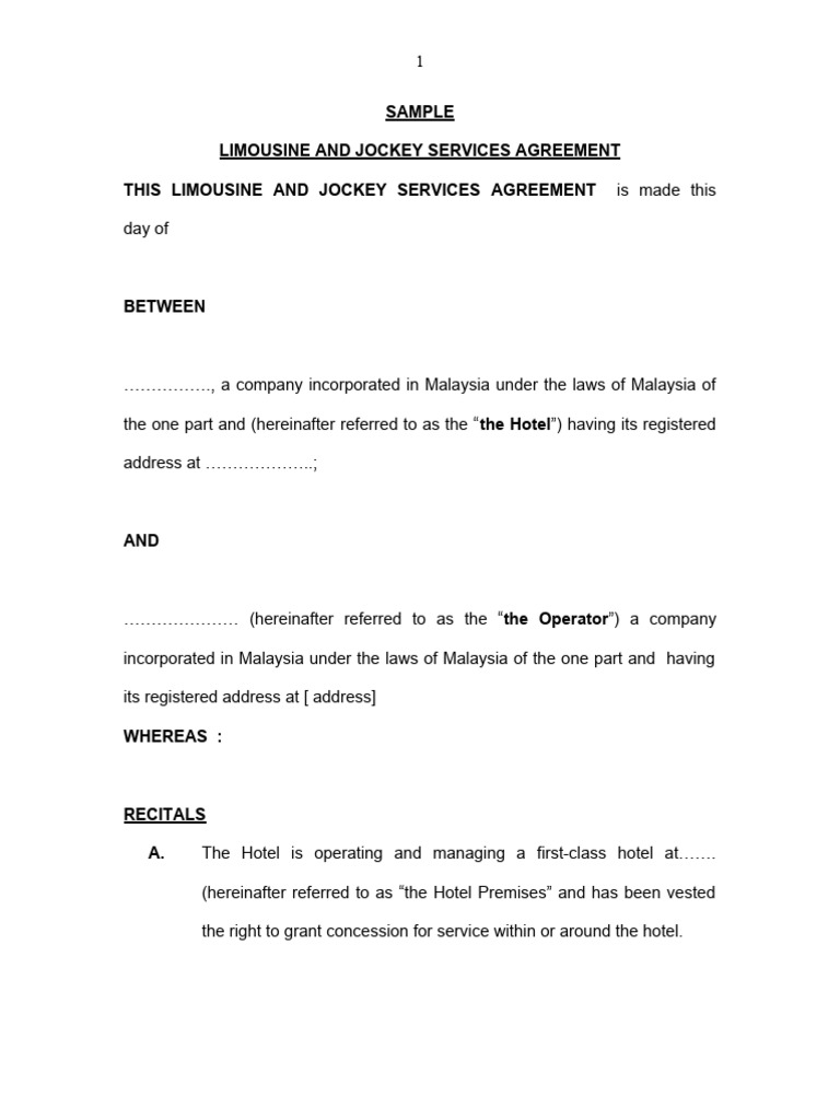 Limousine Services Agreement | PDF | Indemnity | Liability Insurance