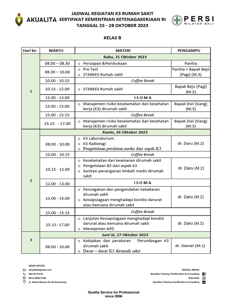 Rundown K3 RS - Kelas B | PDF