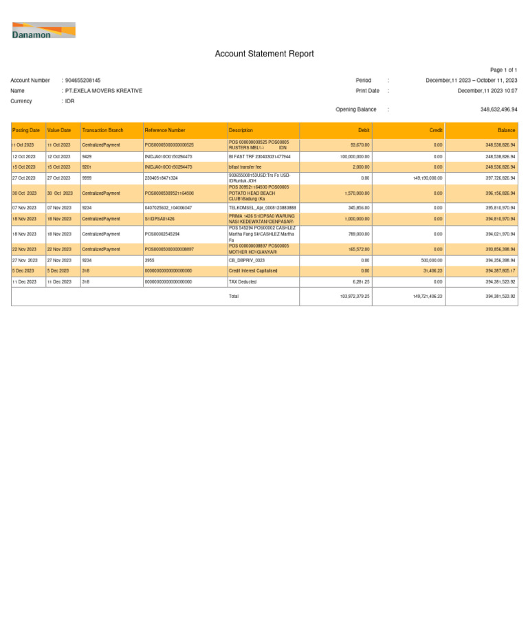 Bank Statement Exela Movers | PDF | Financial Services | Financial ...