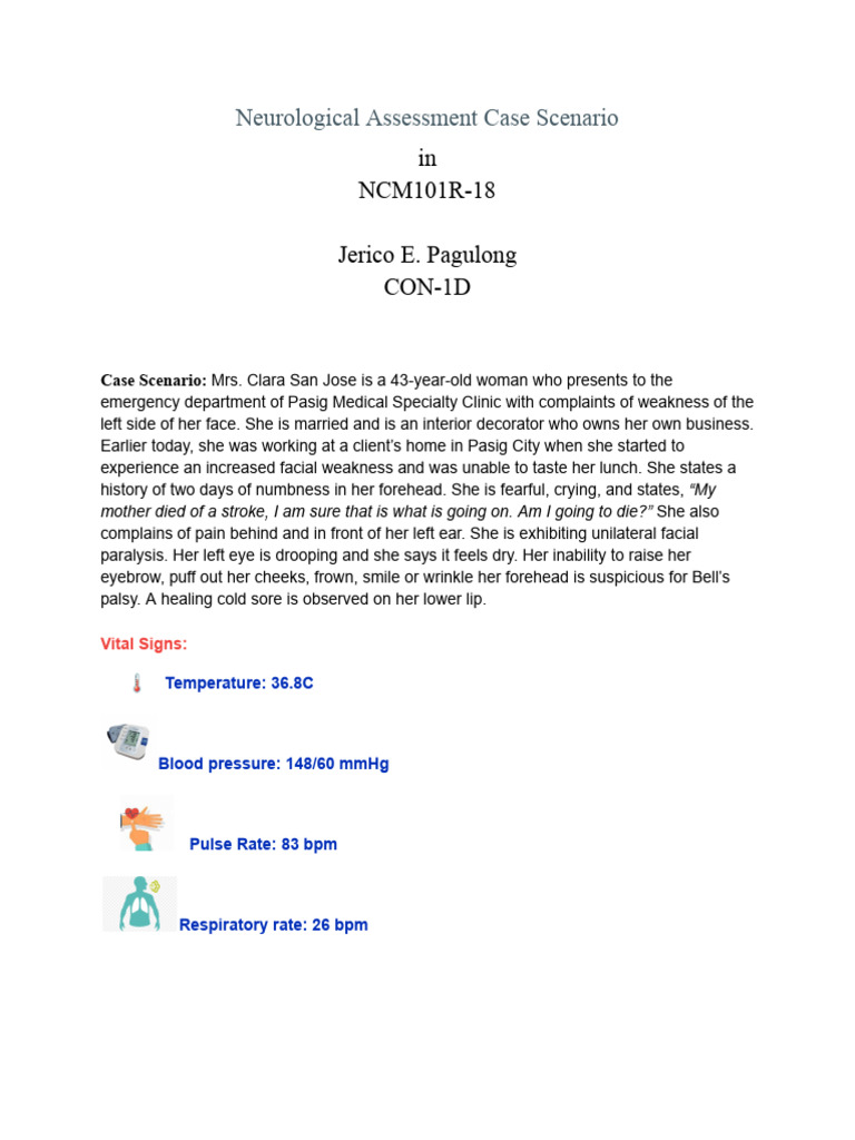 Neurological Assessment Case Scenario | PDF | Electromyography | Nerve