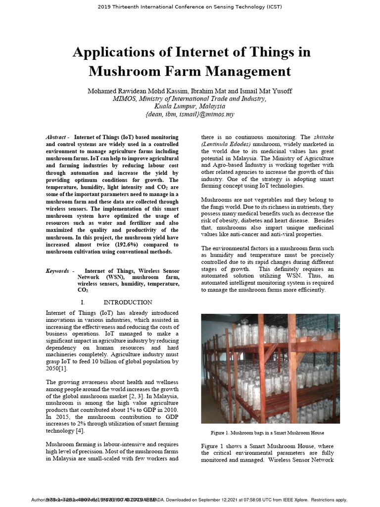 IoT Applications in Mushroom Farming | PDF | Wireless Sensor Network ...