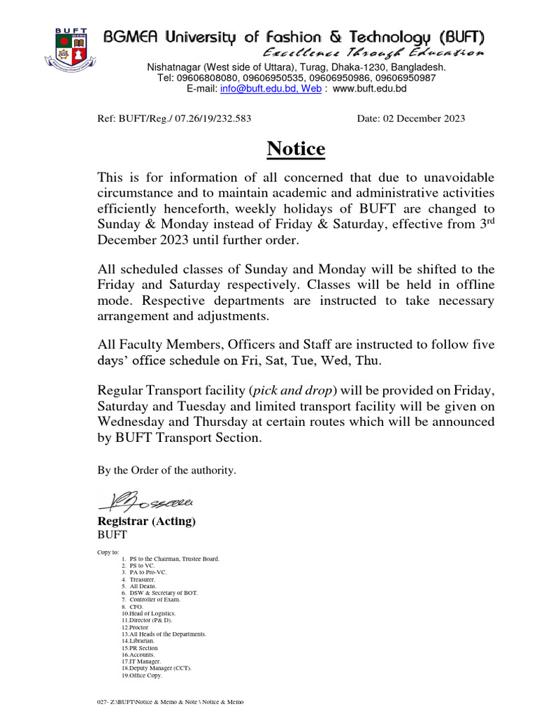 Notice-Weekly Holiday Change | PDF