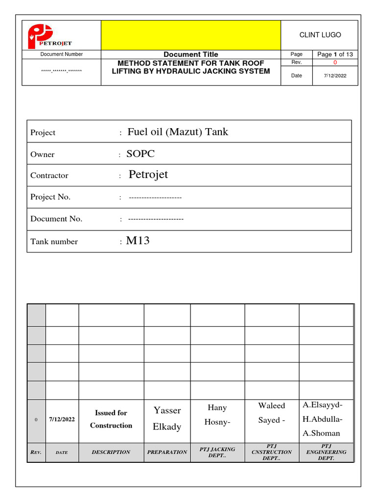 Method Statement For Roof Lifting by Jacks (REV0) FINAL M13 | Download Free PDF | Crane (Machine ...