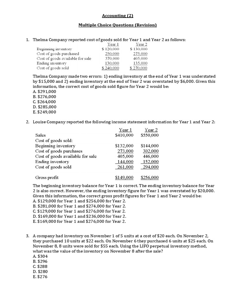 Accounting 2 - MCQs (Revison) - Answer | PDF | Depreciation | Bad Debt