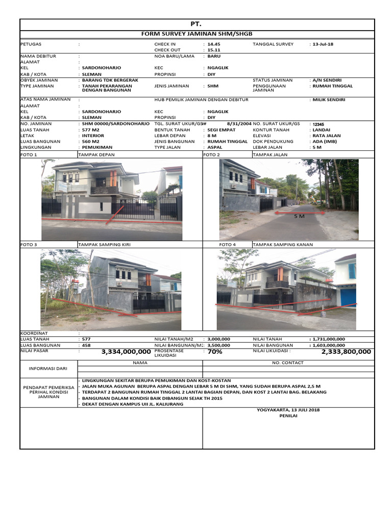 Form Appraisal Tanah Survey Agunan 2 | PDF