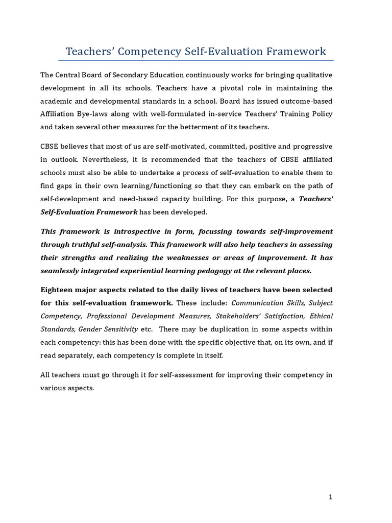 Teachers' Competency Self-Evaluation Guide | PDF | Learning ...