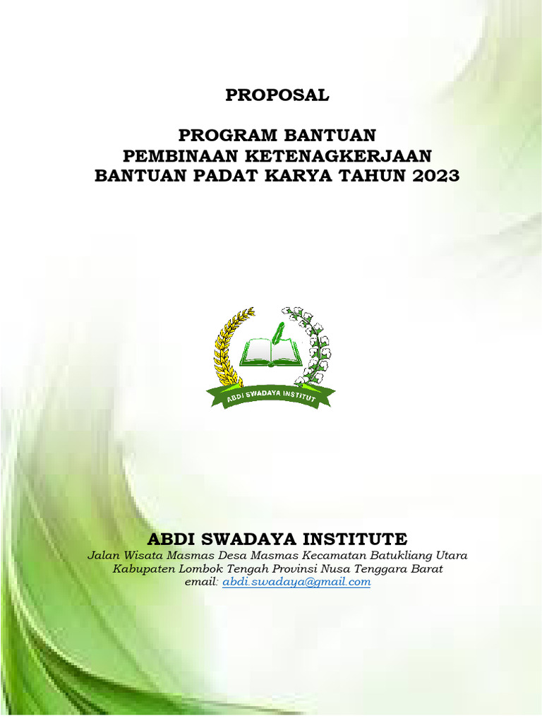 Proposal Padat Karya Tunai Desa - Abdi Swadaya Isntitut | PDF