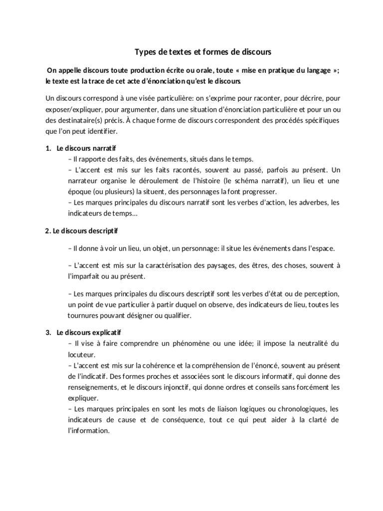 Types de Textes Et Formes de Discours | PDF | Discours (linguistique ...
