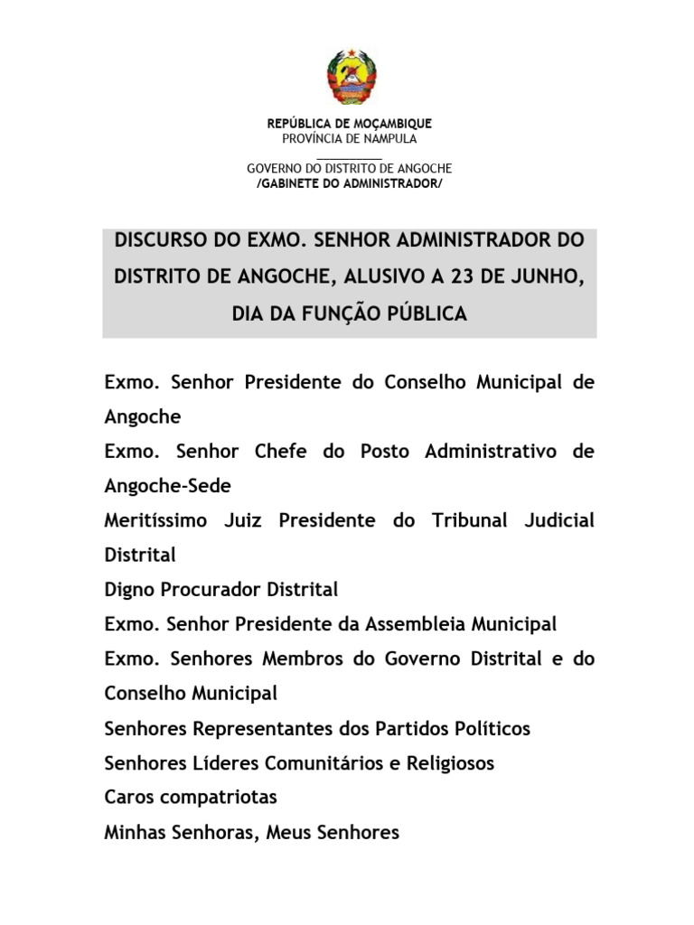 Discurso do Administrador de Angoche | PDF | Administração pública ...