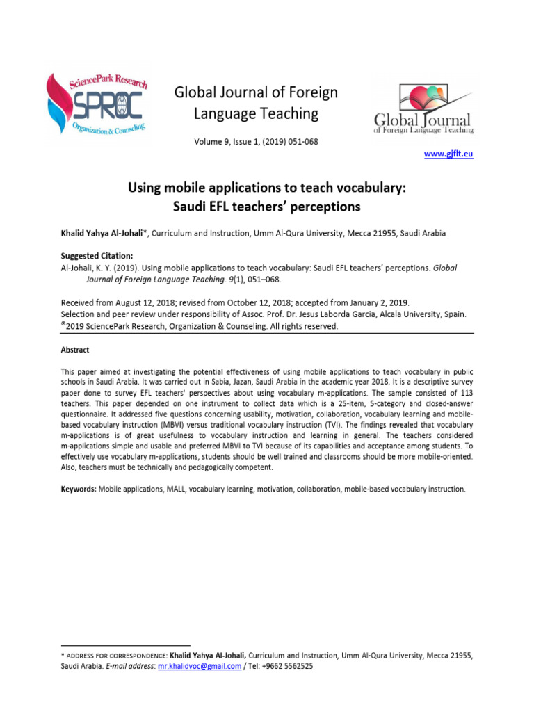 Using Mobile Applications To Teach Vocab | PDF | English As A Second Or ...