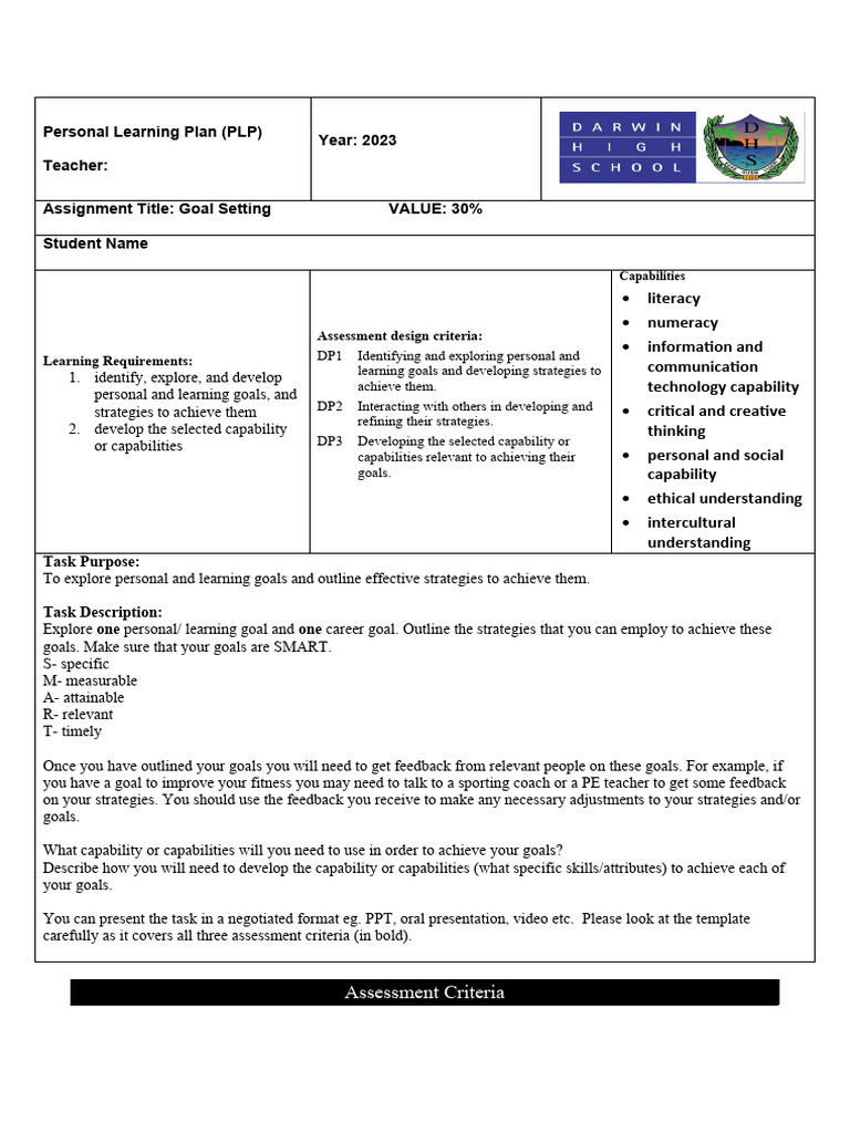 Task 3 - Goal Setting - 2023 PLP Catch Up | PDF | Goal | Goal Setting