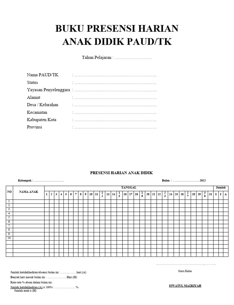 Buku Presensi Harian Paud Pdf