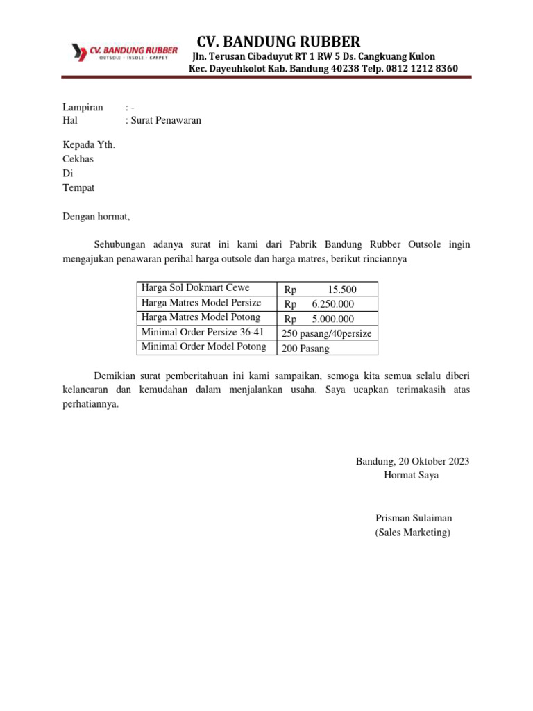 Penawaran Harga Sepatu Cekhas Bandung | PDF