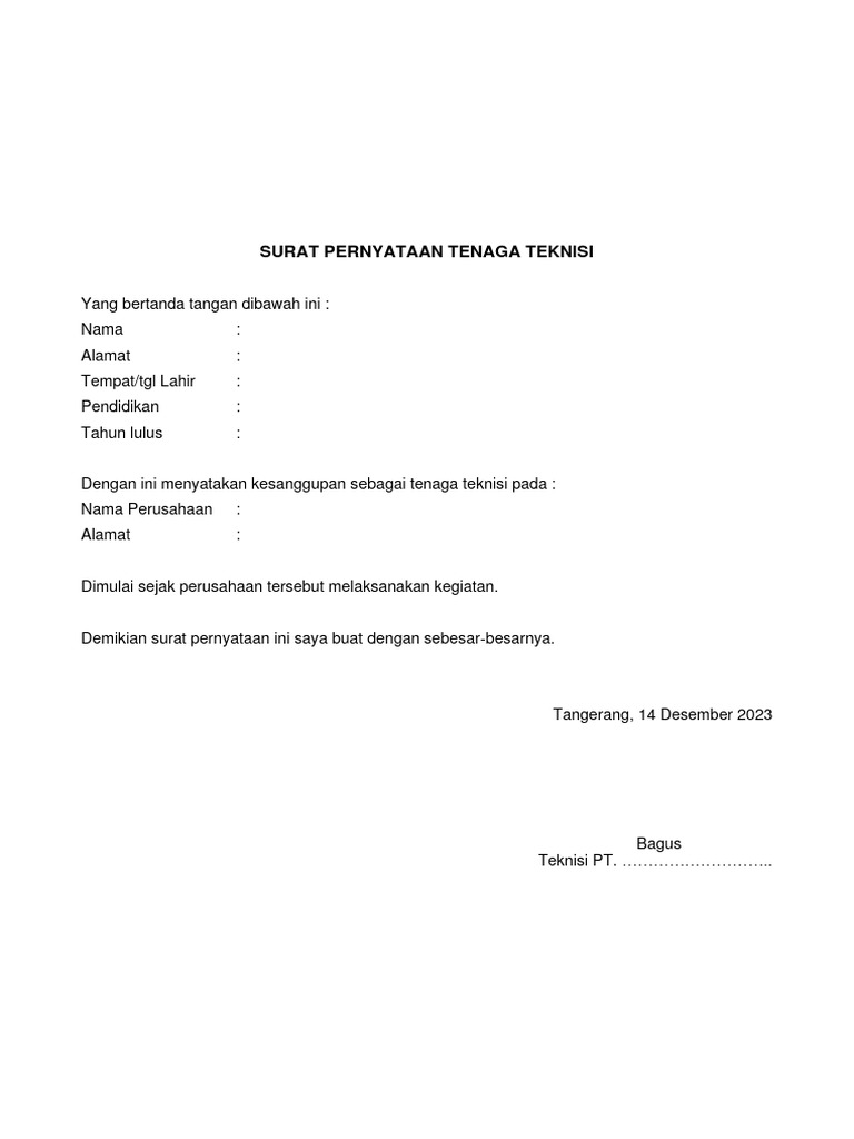 Surat Pernyataan Teknisi | PDF