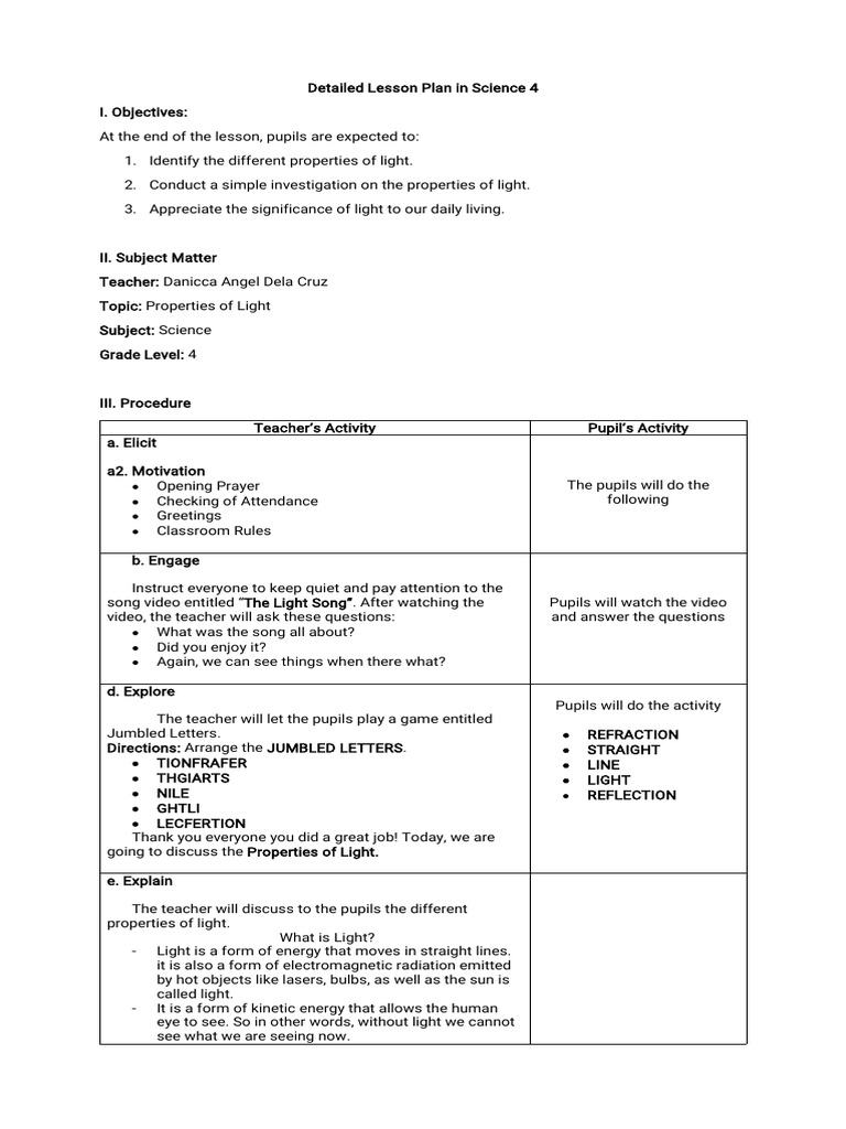 Detailed Lesson Plan in Science 4 and T Fil 2 | Download Free PDF ...