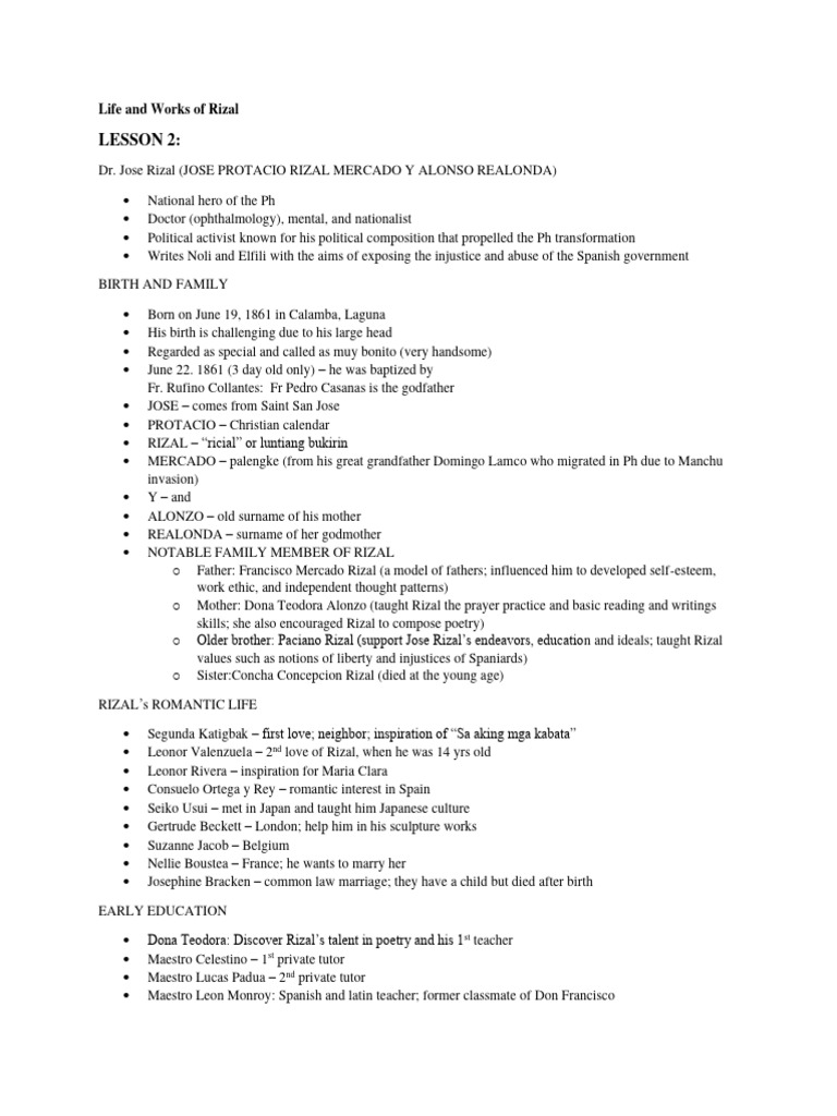 Life and Works of Rizal_LESSON 2 | PDF | Philippines
