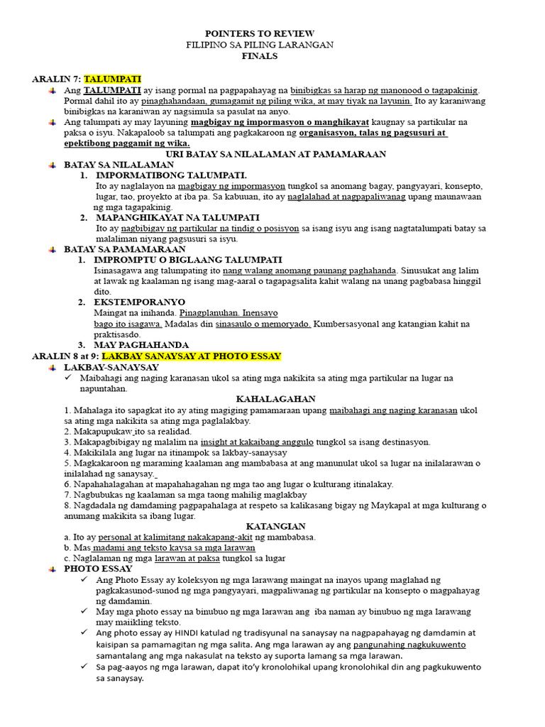 Pointers To Review Filsapila Finals | PDF