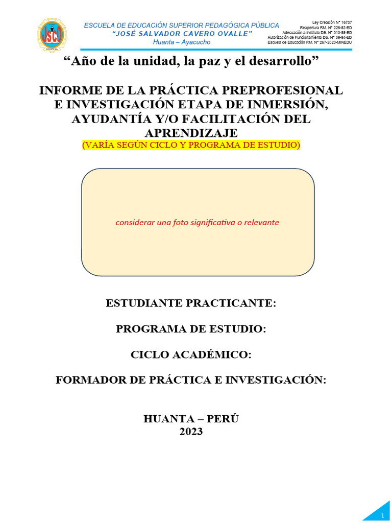 Esquema Informe Practica Preprofesional 2023-II | PDF | Educación más alta | Aprendizaje