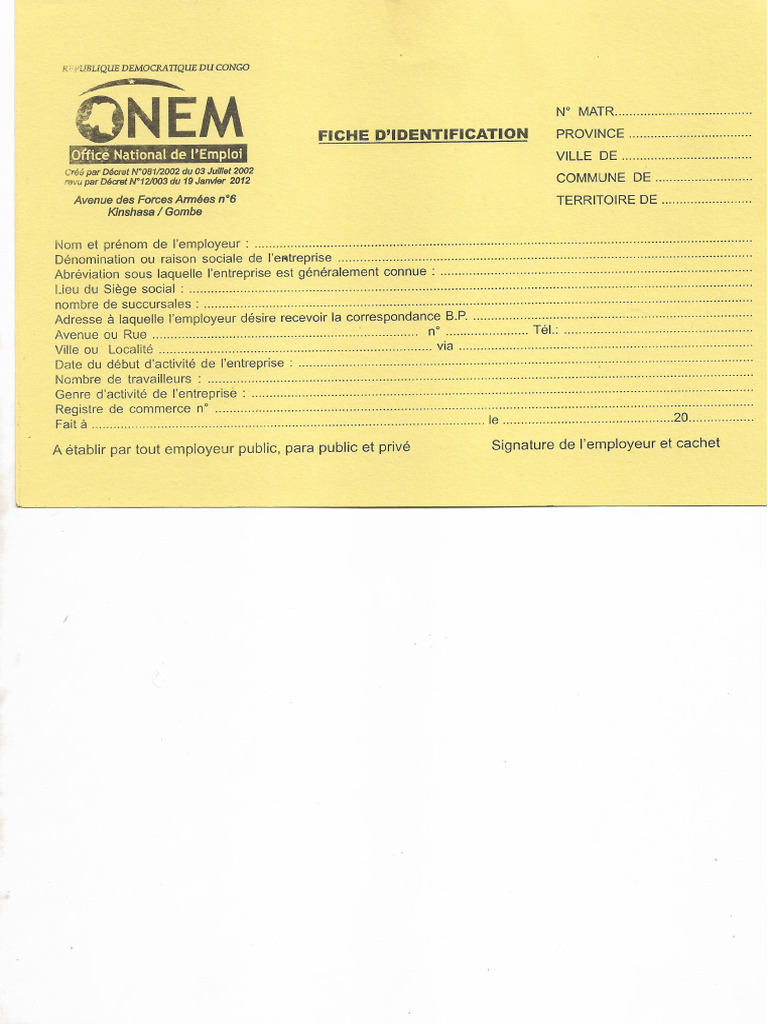 Fiche D'identification Onem | PDF
