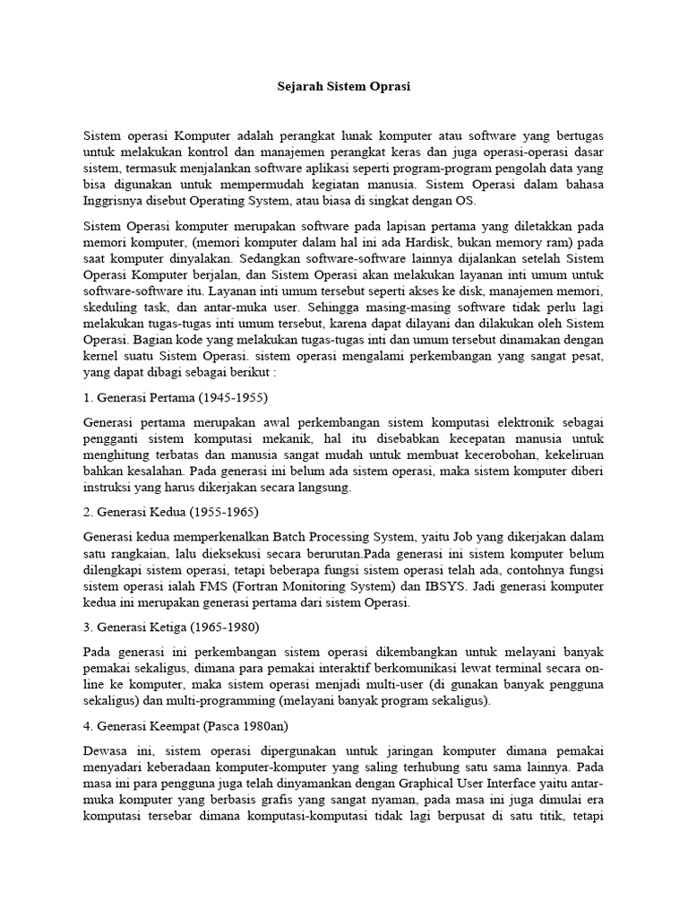 Sejarah Sistem Oprasi | PDF