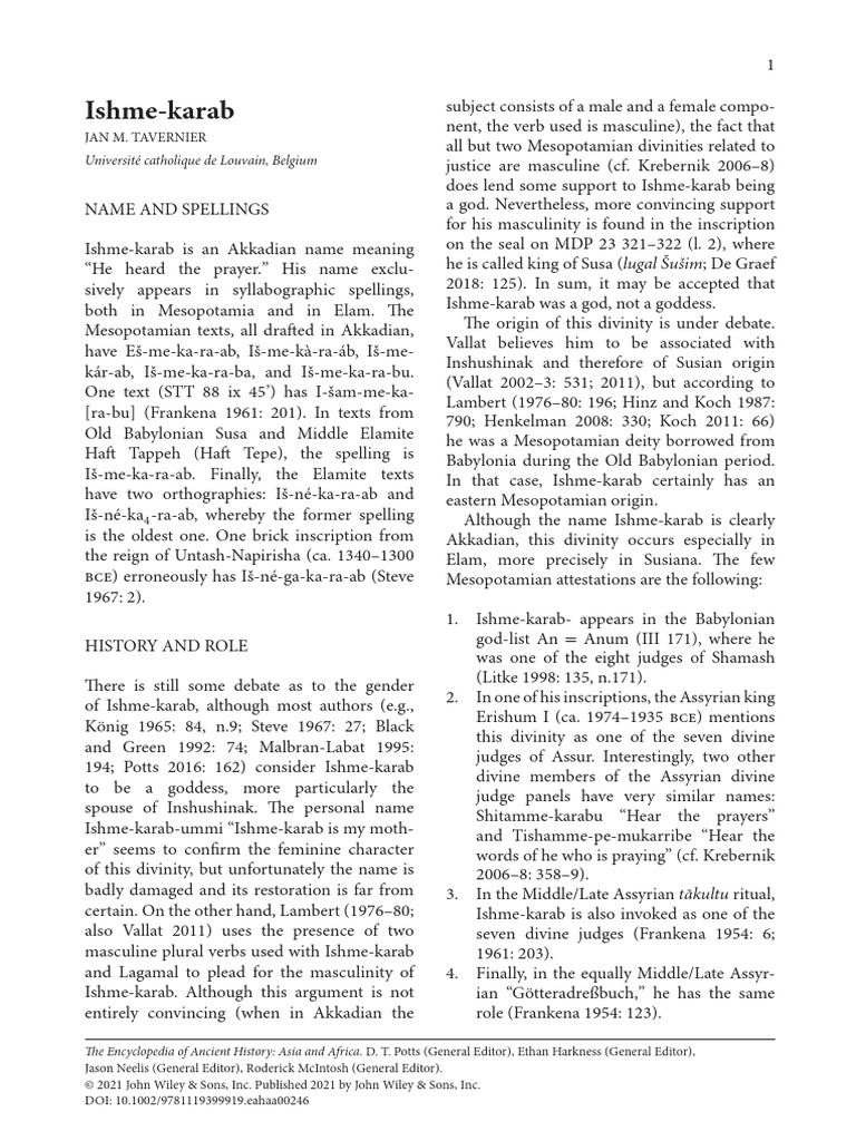 The Encyclopedia of Ancient History-2021-Tavernier-Ishme‐Karab | PDF ...
