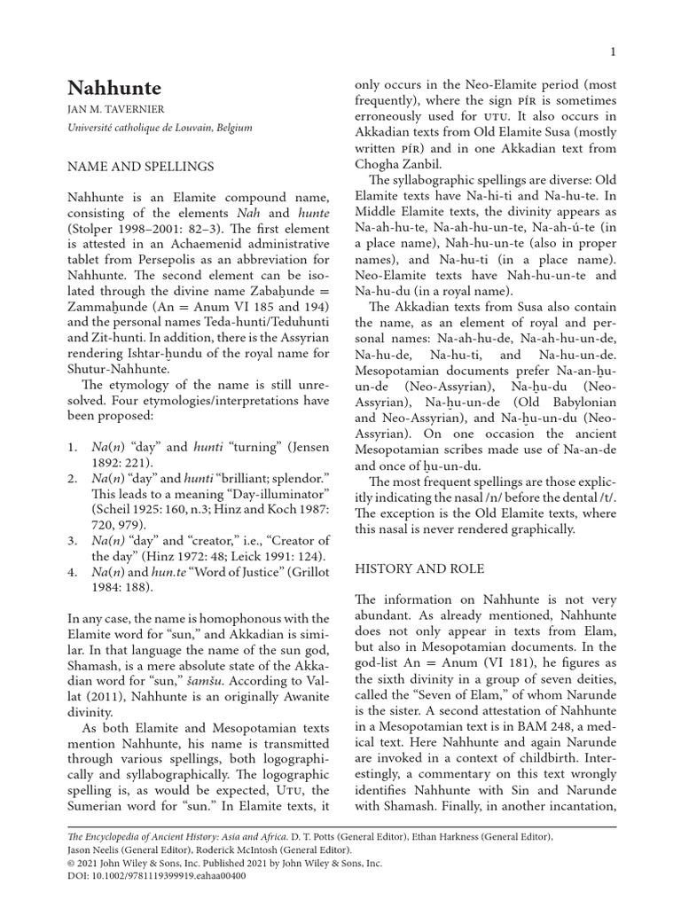 The Encyclopedia of Ancient History-2021-Tavernier-Nahhunte | PDF | Ancient Peoples | Middle ...
