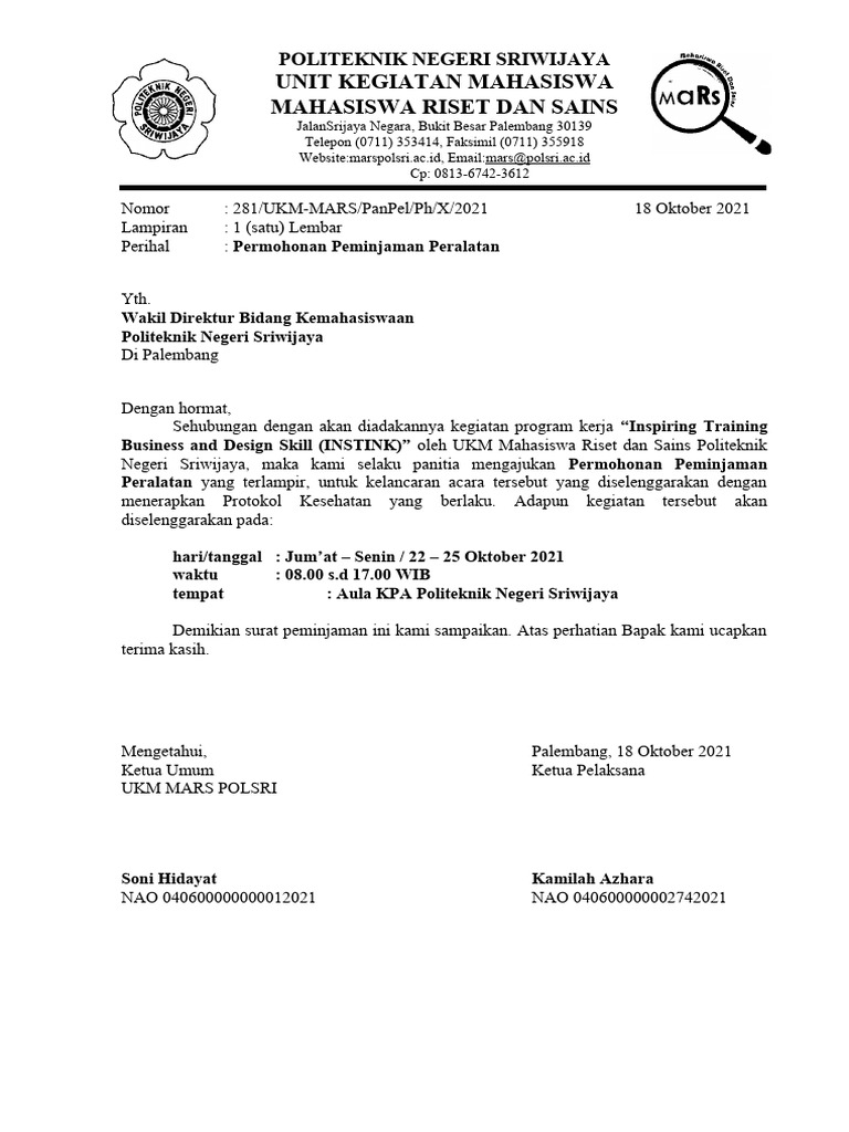 Surat Peminjaman Peralatan Uptpp | PDF