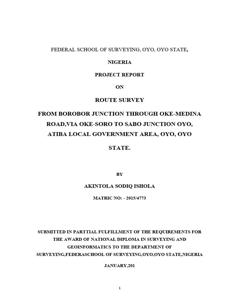 (b) OGUNDOKUN ROUTE SURVEY PROJECT REPORT-1 | PDF | Surveying | Metrology