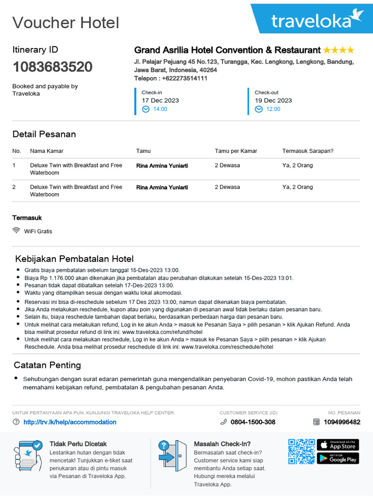 Voucher Hotel Grand Asrilia Bandung | PDF
