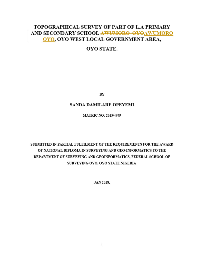 Ajagbe Topographical Project | PDF | Topography | Surveying