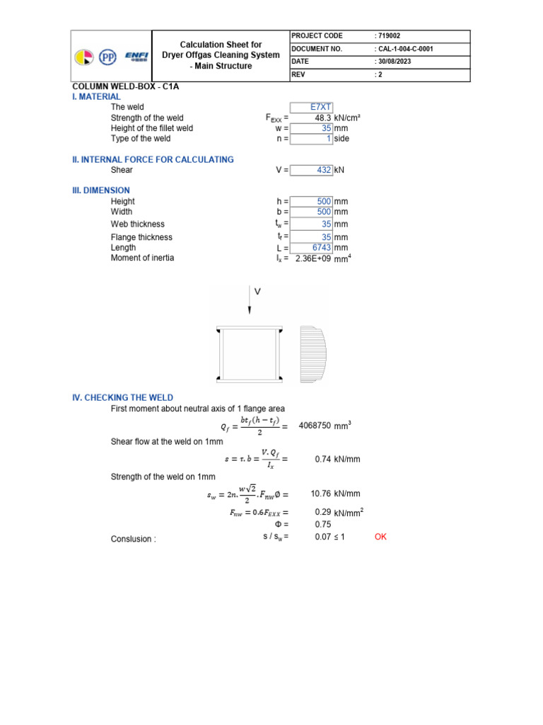 I. Material E7Xt 35 1 Ii. Internal Force For Calculating 432 Iii. Dimension 500 500 35 35 6743 ...