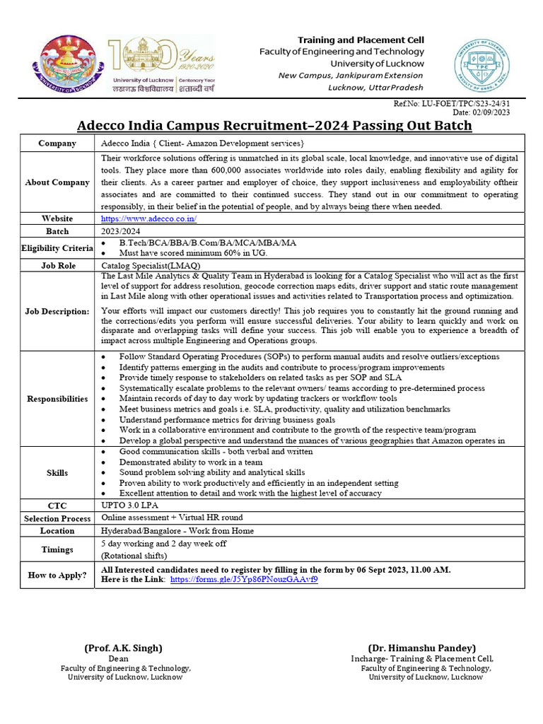 Adecco India Campus Recruitment 2024 | PDF | Recruitment | Business