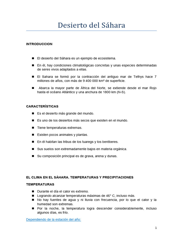 Desierto Del Sáhara | PDF | Desierto | Sáhara