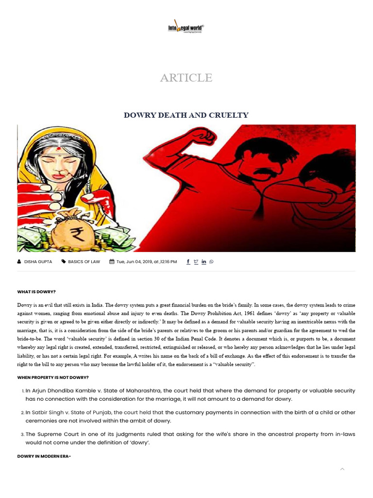 DOWRY DEATH AND CRUELTY _ Into Legal World | PDF | Crimes | Crime ...