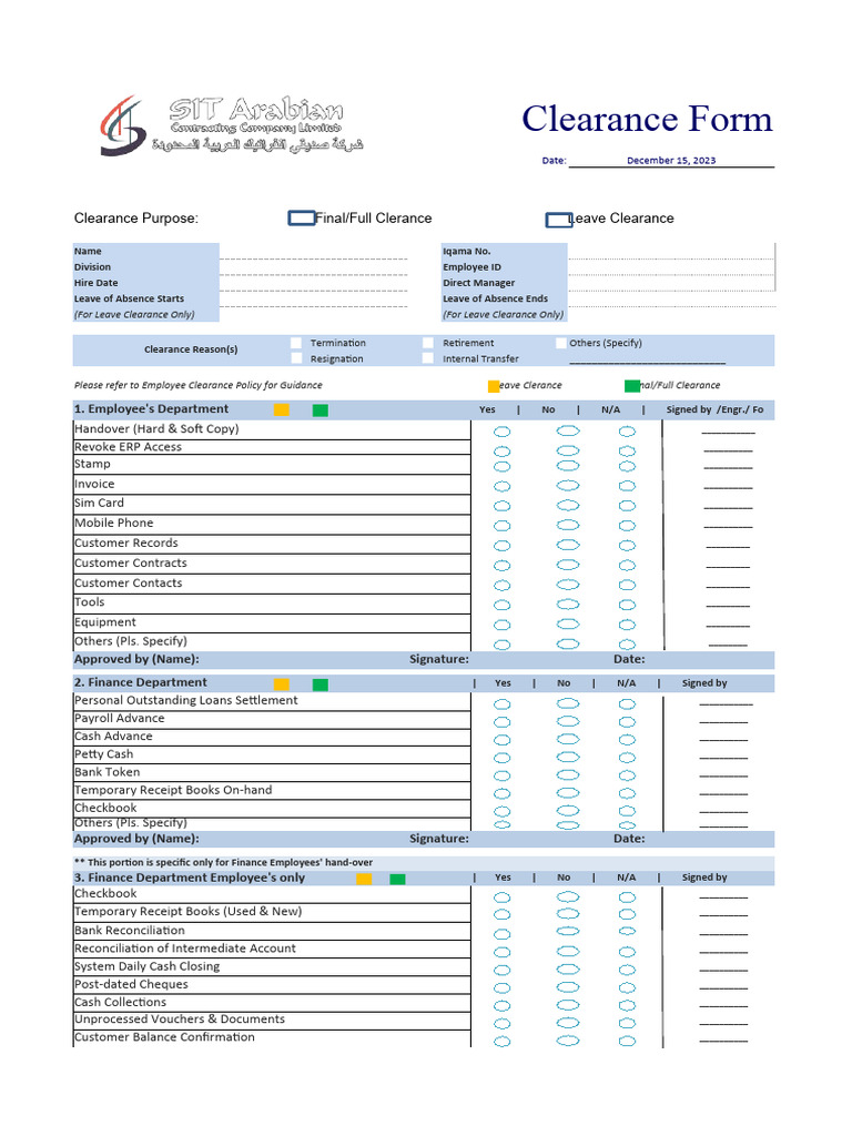 Form - Leave Clearance | PDF | Cheque | Service Industries