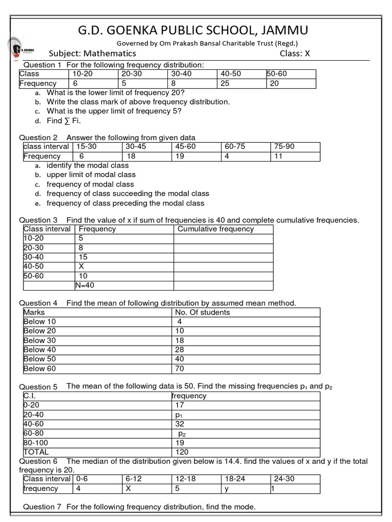 Statistics Worksheet | PDF | Mode (Statistics) | Mathematics