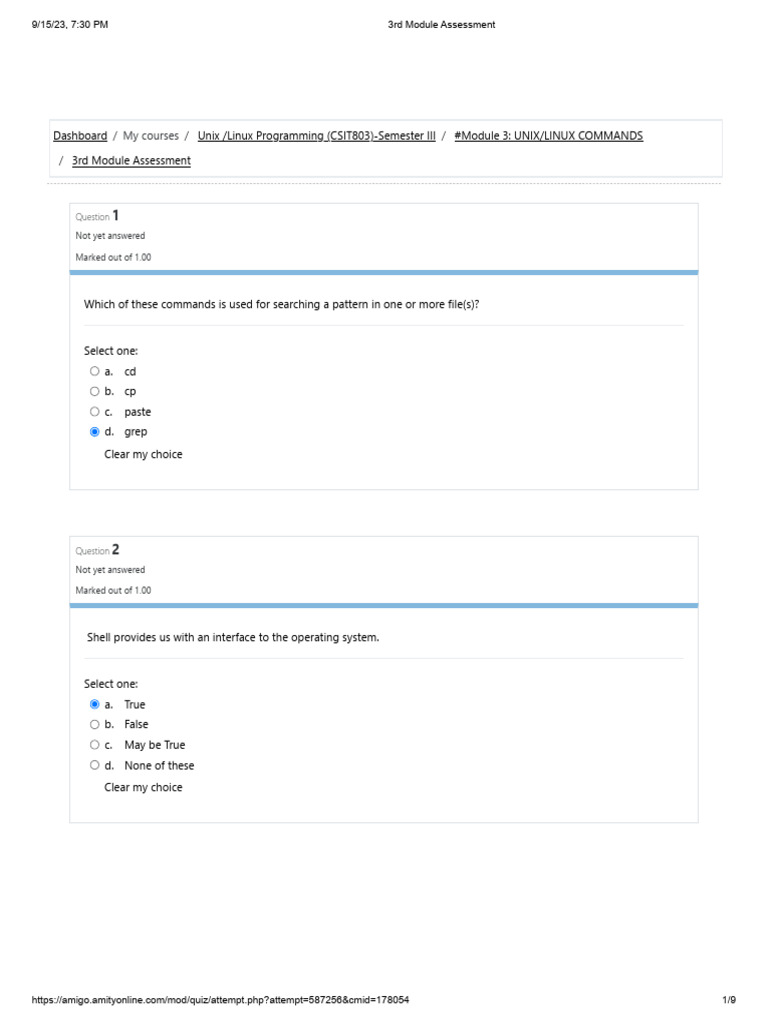 UNIX/Linux Commands Quiz | PDF | Computer File | Operating System