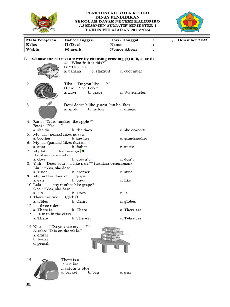 Bahasa Inggris Kelas 2 PAS 1 2023 | PDF | Plants | Crops