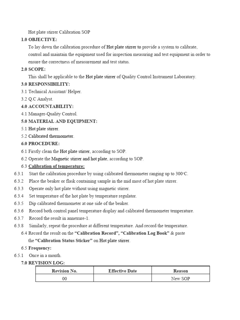 Hot Plate Calibration Sop | PDF | Calibration | Thermometer