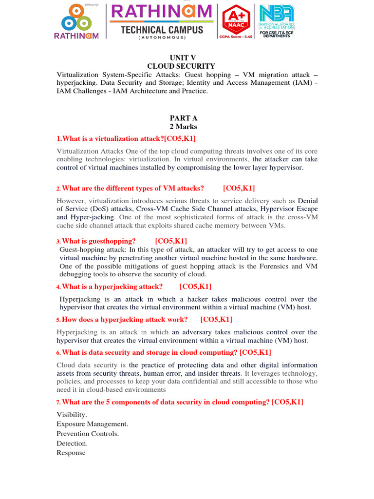 CC Ques Bank Cloud Computing QB UNIT 5 | PDF | Cloud Computing | Information Security