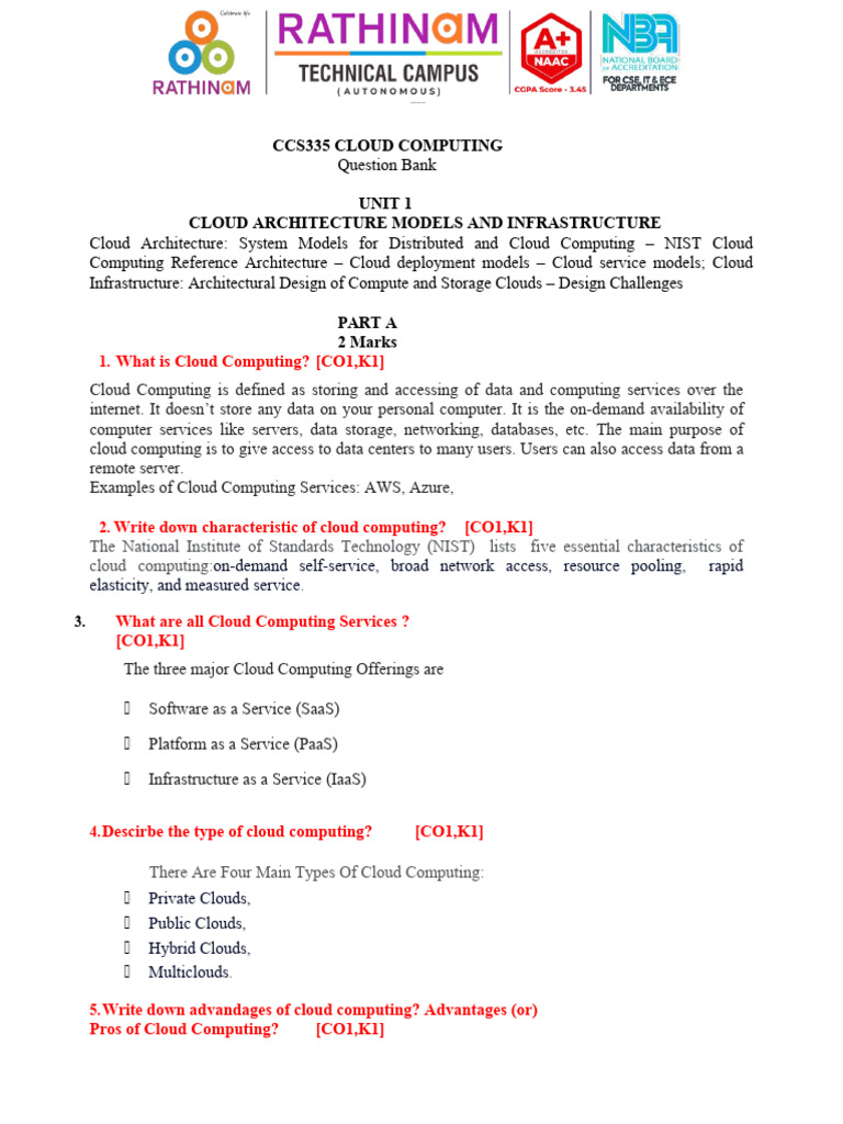 CC Ques Bank Cloud Computing Question Bank | PDF | Cloud Computing | Peer To Peer