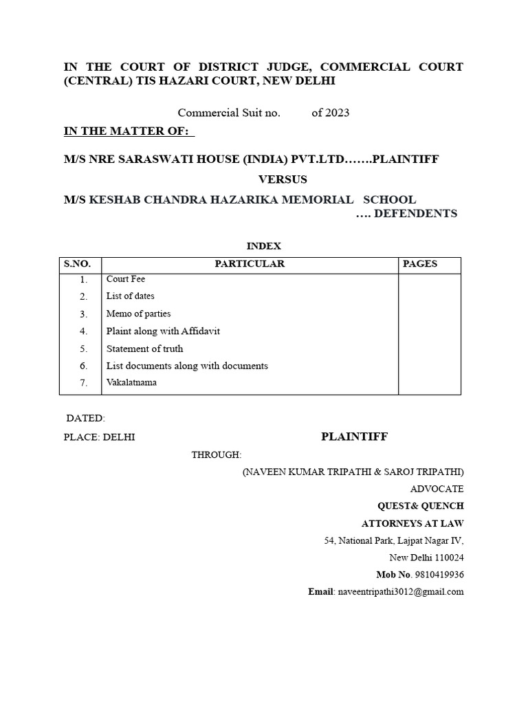 In The Court of District Judge, Commercial Court (Central) Tis Hazari ...