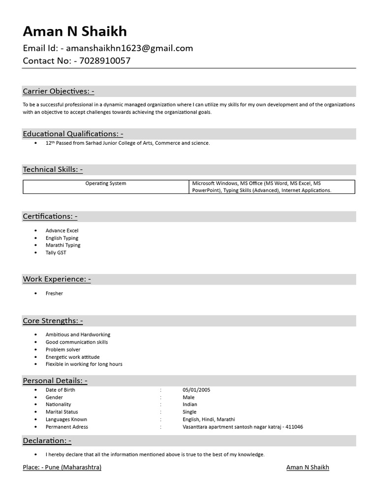 Aman Shaikh Resume | PDF