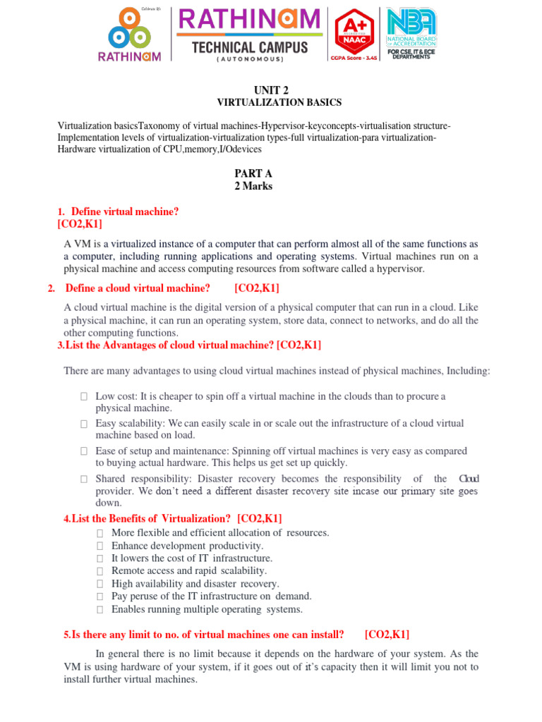 CC Ques Bank Cloud Computing QB UNIT 2 | PDF | Virtualization | Cloud Computing
